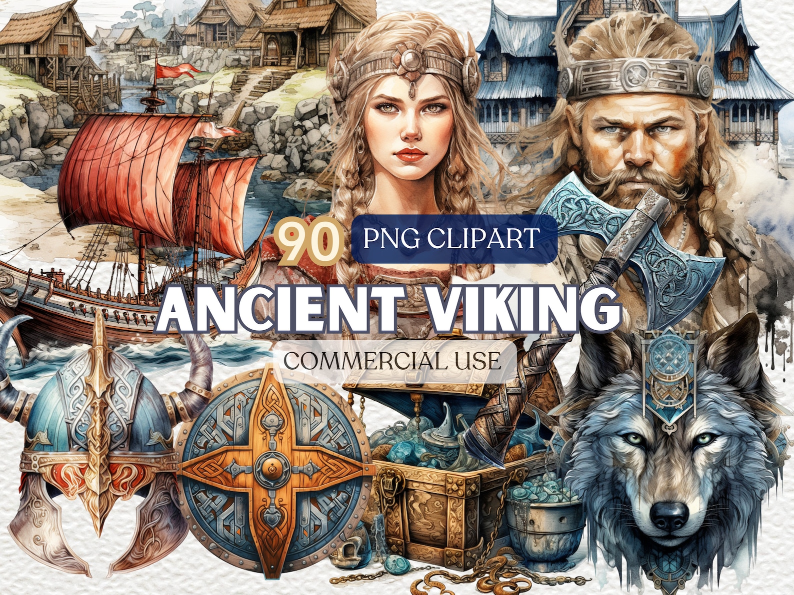 Watercolor Viking Clipart, Viking Png, Viking Cutfile, Scandinavian ...