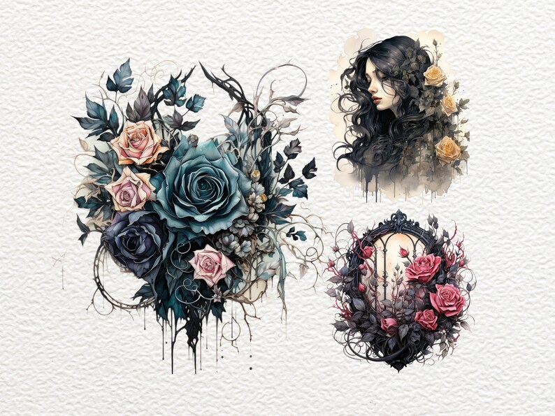 Gothic Aesthetic Clipart Magical Gothic Flowers Clip Art Gothic Clipart ...
