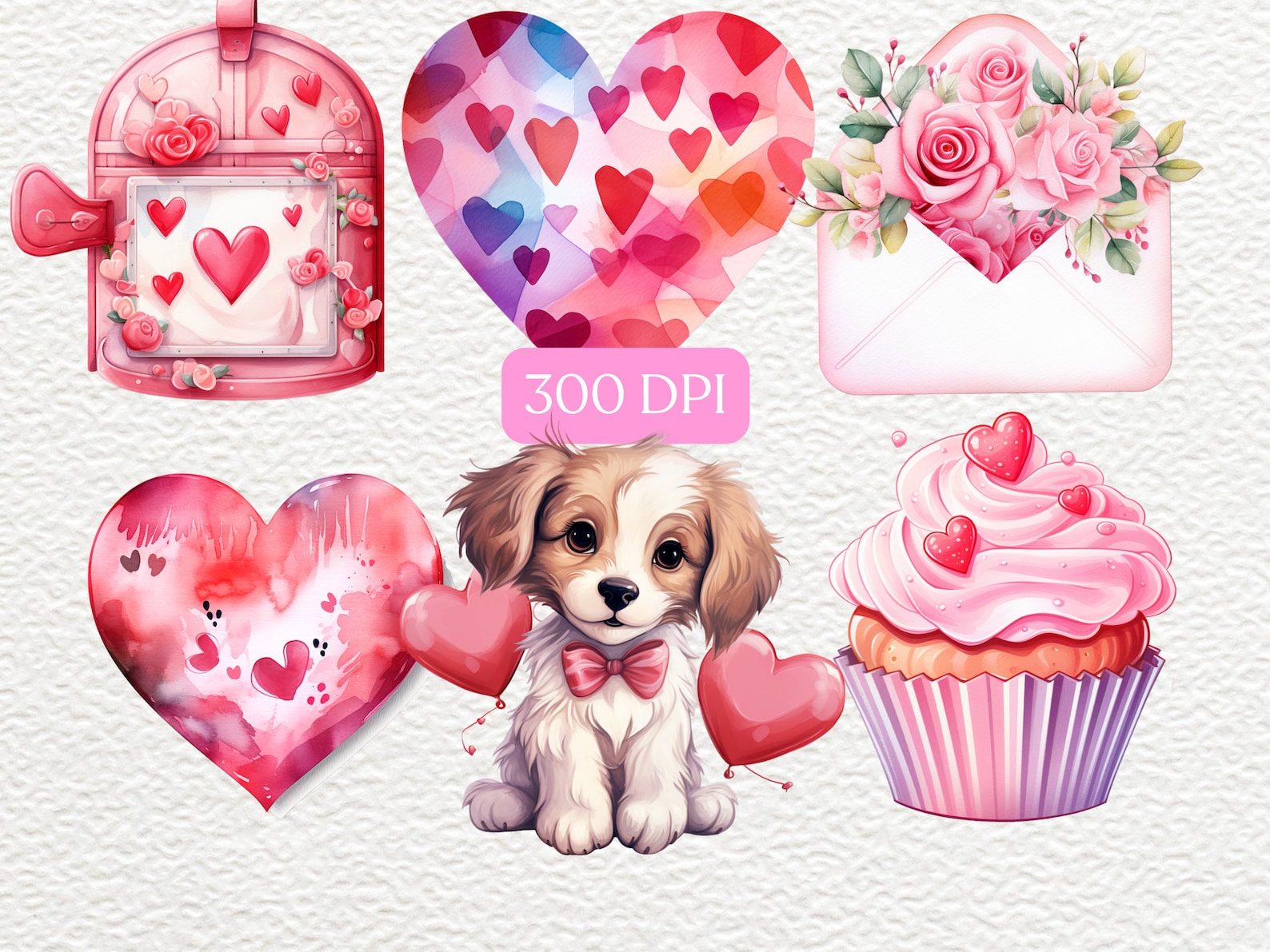 Valentine's Day Clipart, Pink Clipart, Watercolor Valentine, Love ...