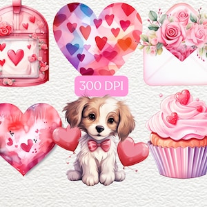 Valentine's Day Clipart, Pink Clipart, Watercolor Valentine, Love ...