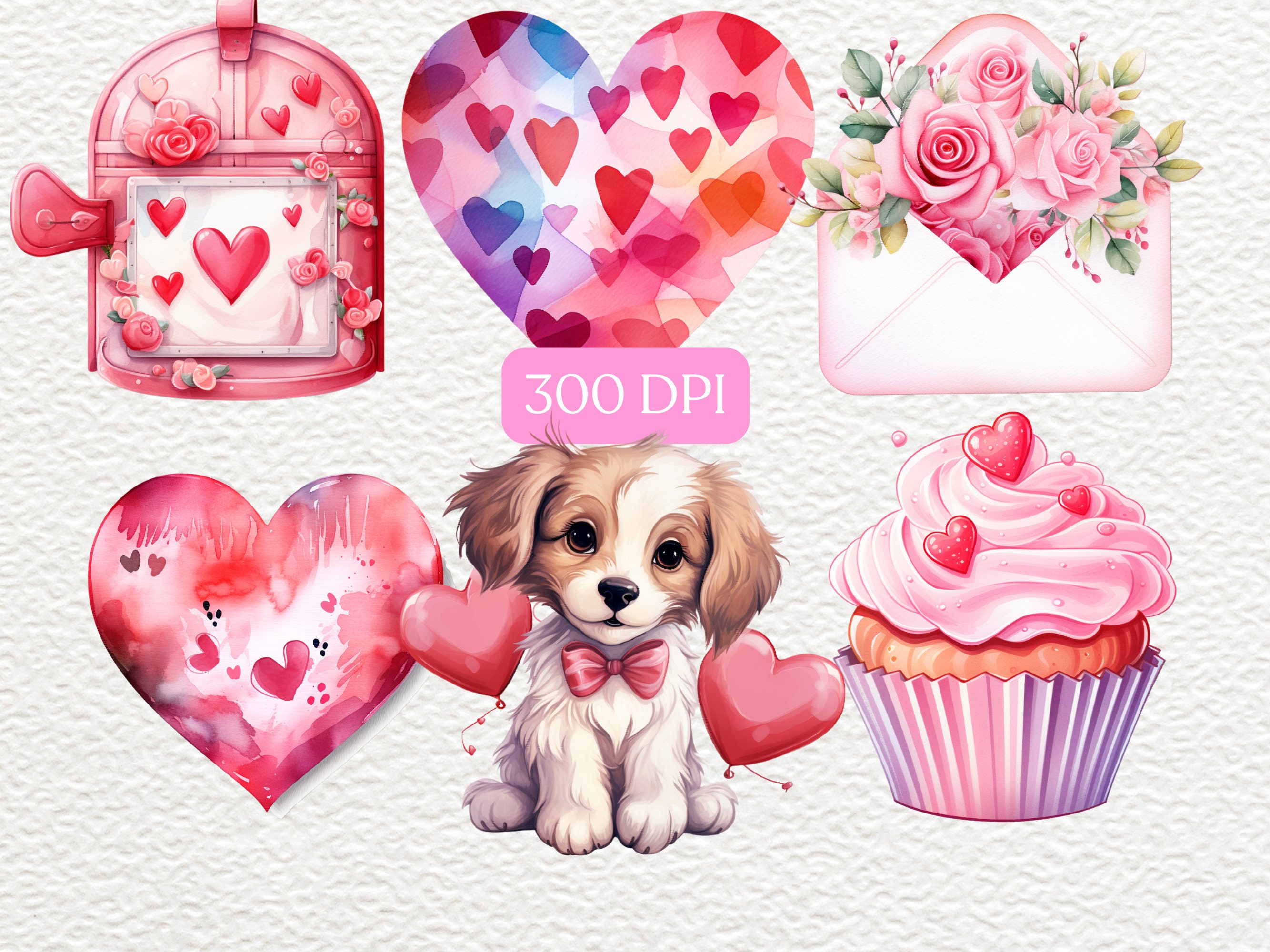 Valentine's Day Clipart, Pink Clipart, Watercolor Valentine, Love ...