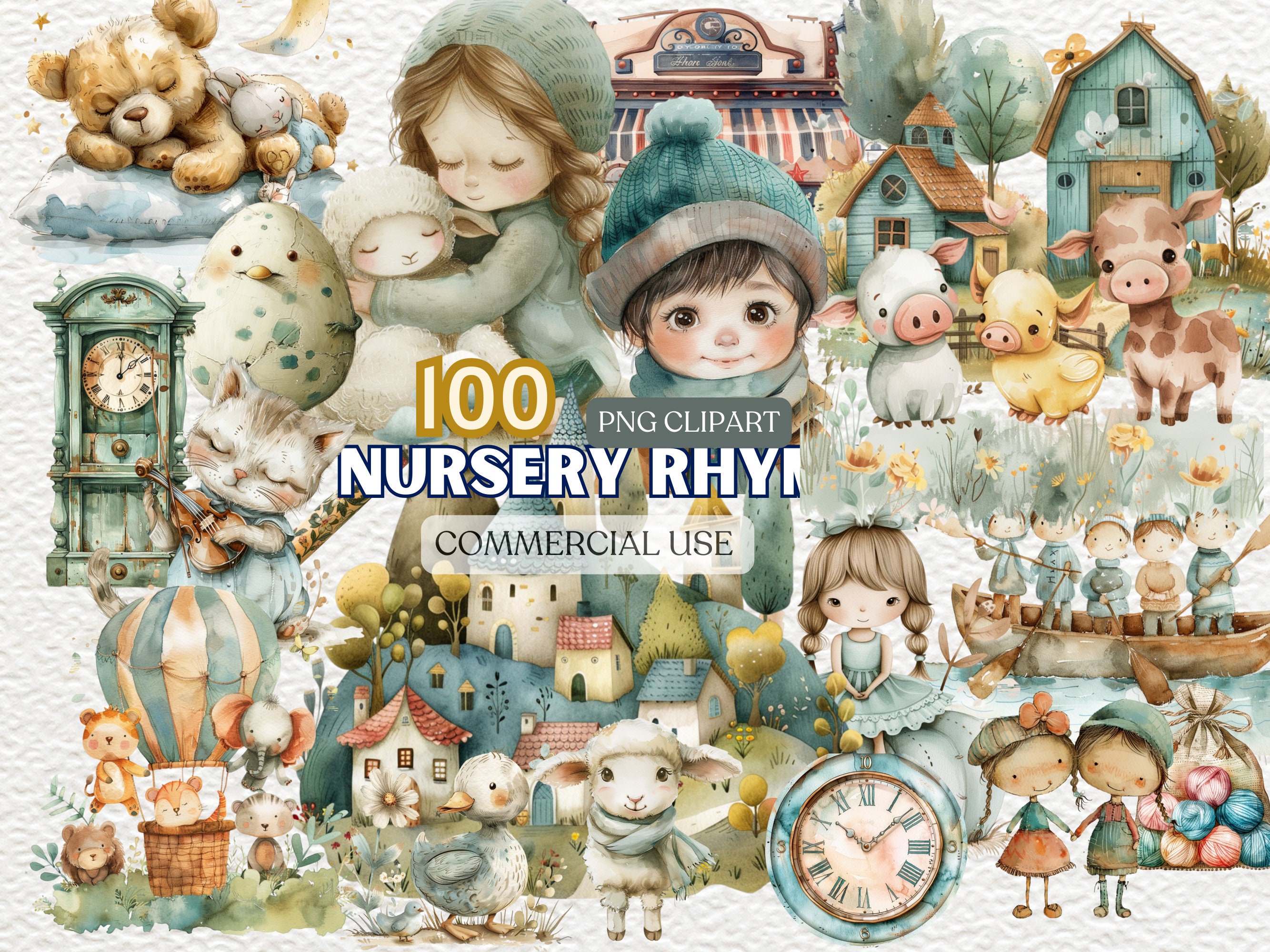 Watercolor Nursery Rhymes Clipart, Nursery Rhymes Watercolor Clipart ...