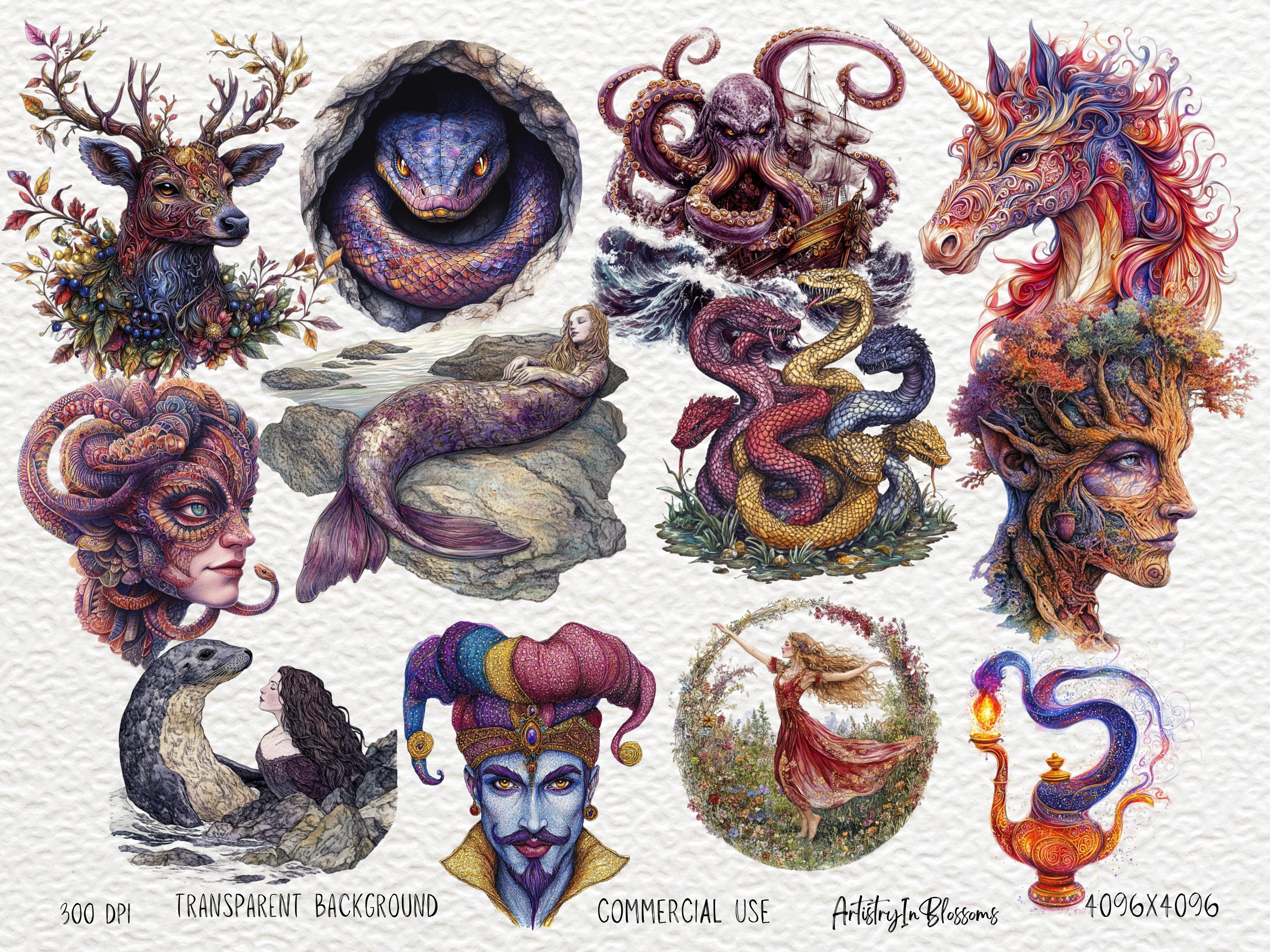 Enchanting Mystical Creatures Clipart, Magical Fantasy Clipart ...