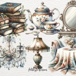 Watercolor Vintage Shabby Chic Clipart, Watercolor Sewing Clipart ...
