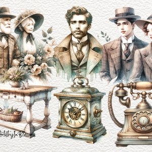 Watercolor Vintage Shabby Chic Clipart, Watercolor Sewing Clipart ...