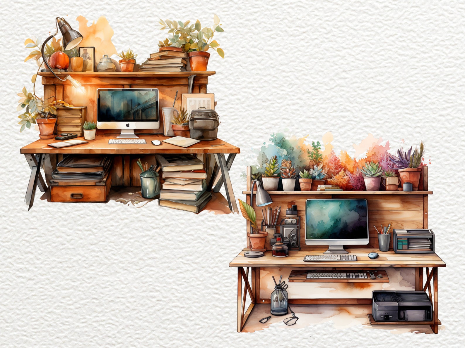 Watercolor Desk With Computer Clipart Watercolor Office Furniture ...