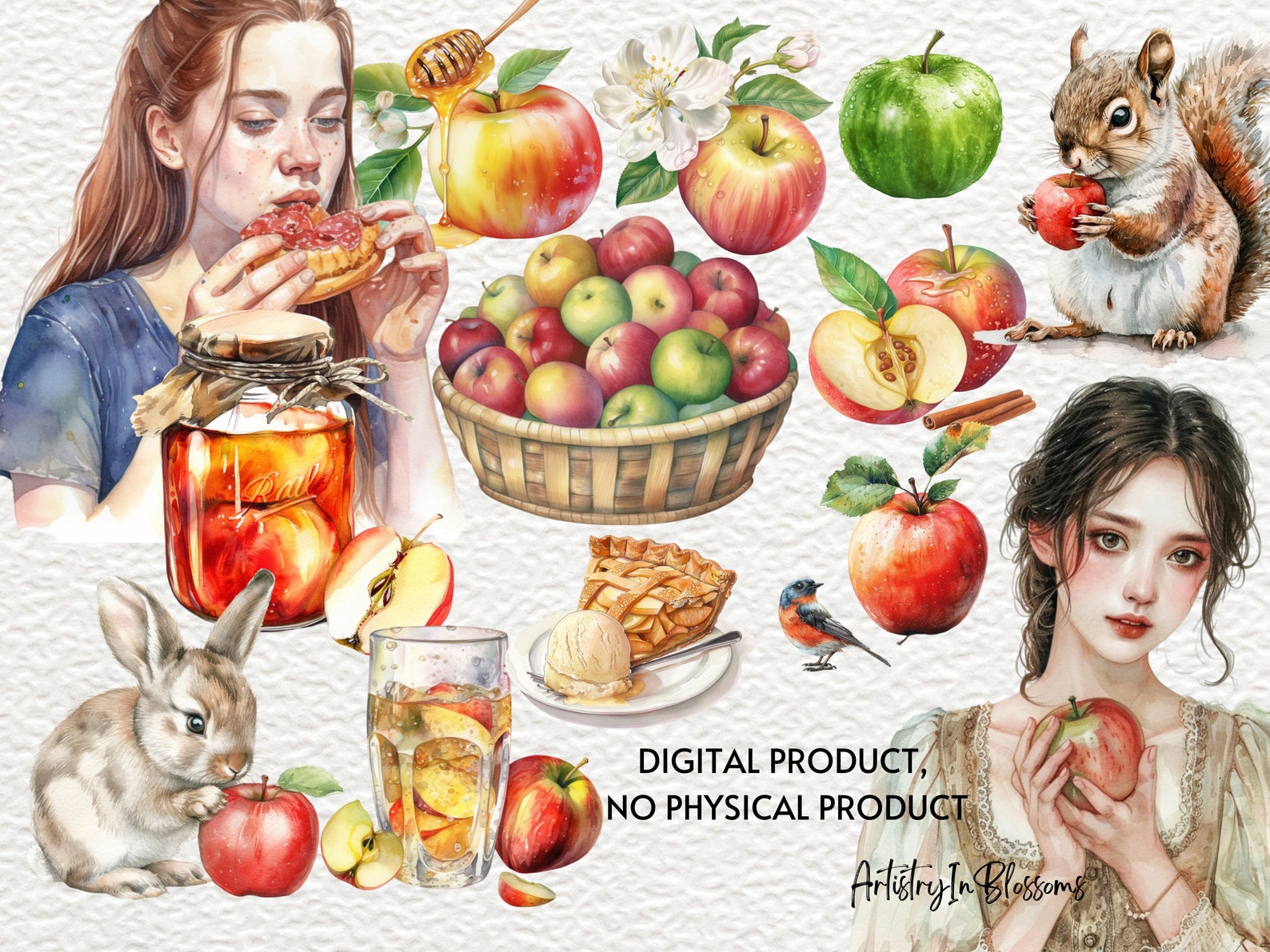Watercolor Apple Clipart Bundle | Watercolor Red Apple Clipart ...