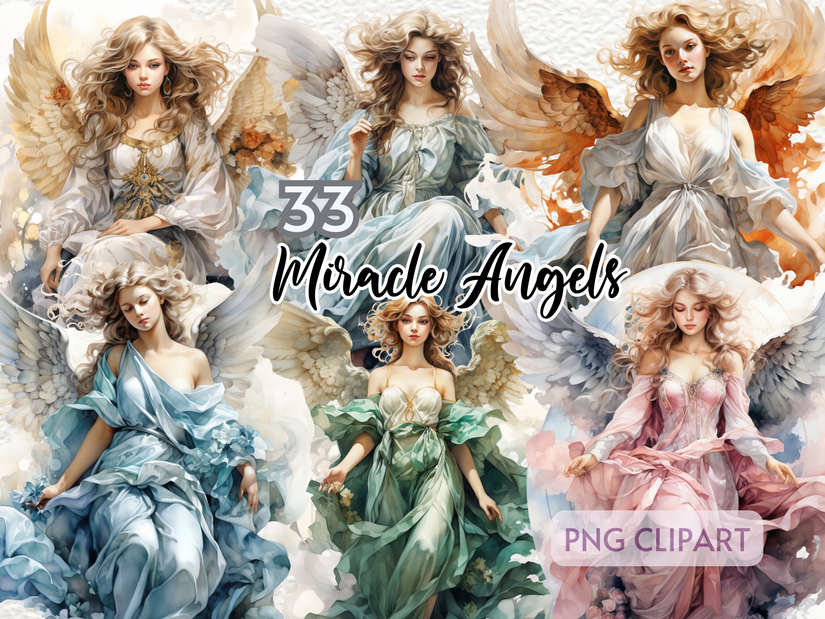 Miracle Angels Clipart, Angelic Watercolor Clipart , Whimsical Miracle ...