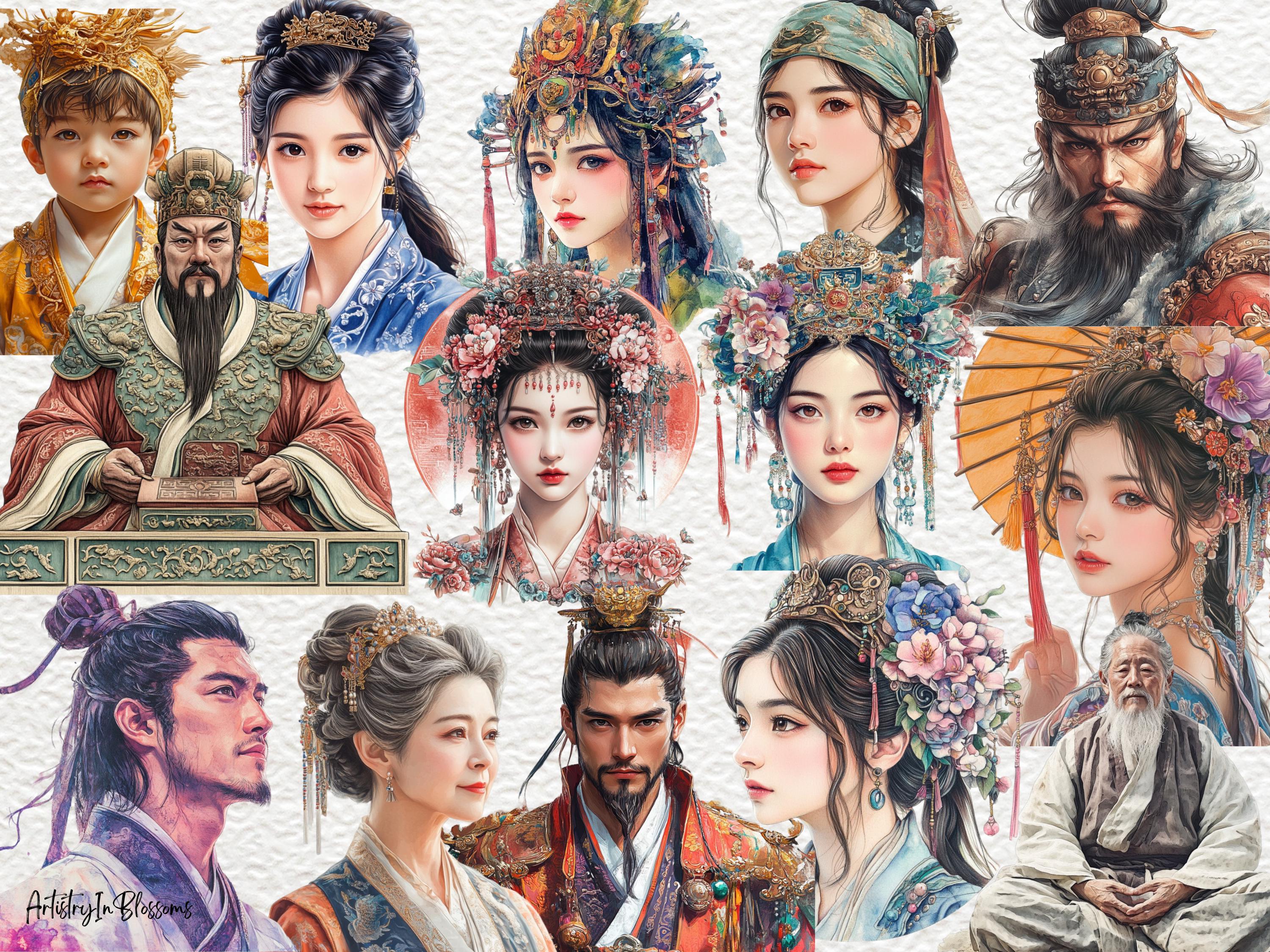 Ancient Chinese Clipart Collection, Chinese Dynasty Art Bundle, Vintage ...