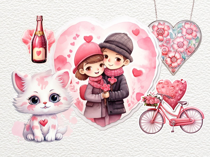 Valentine's Day Clipart, Pink Clipart, Watercolor Valentine, Love ...