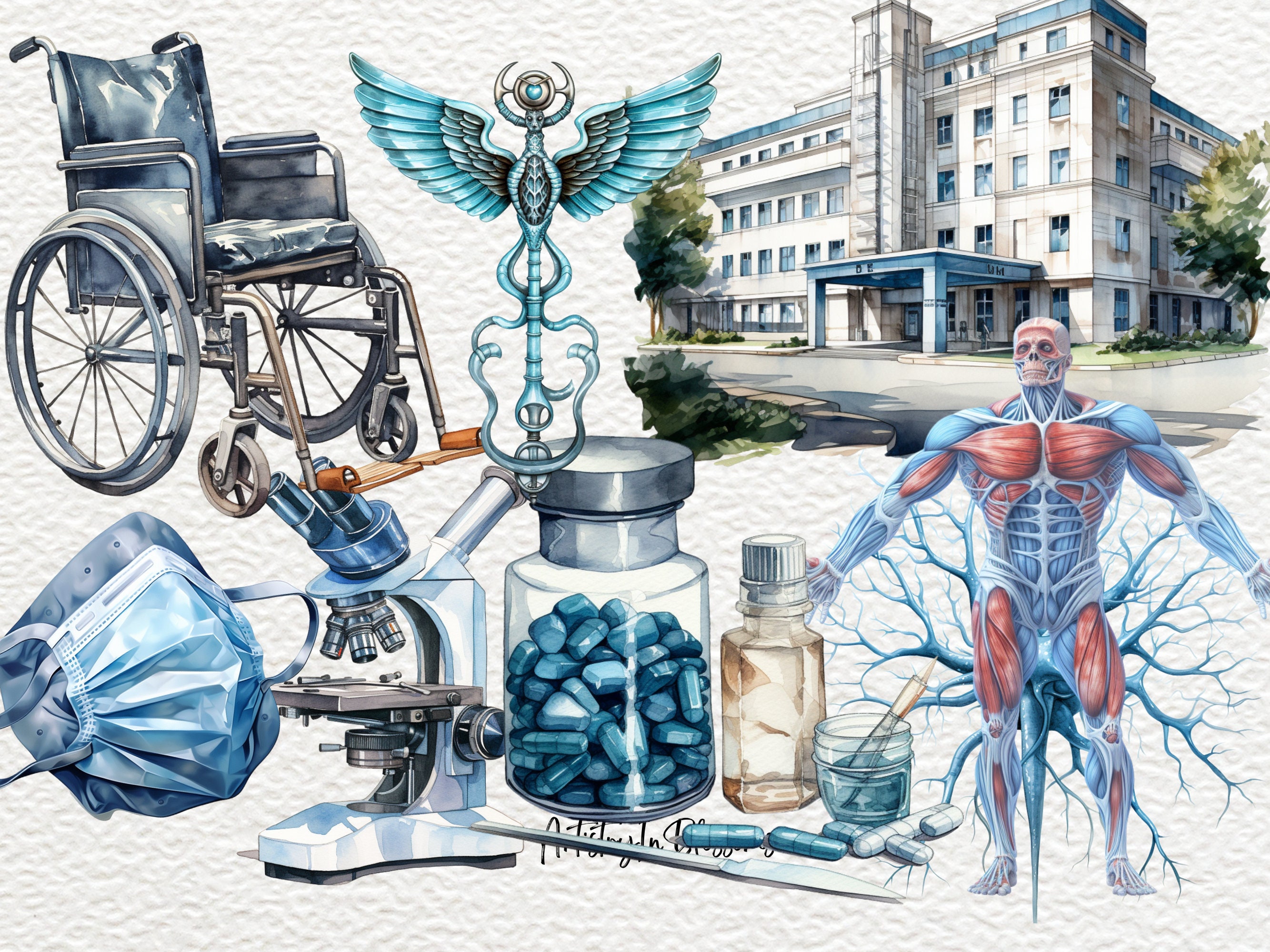 Watercolor Medical Clipart, Doctor Clipart, Healthcare Clipart ...