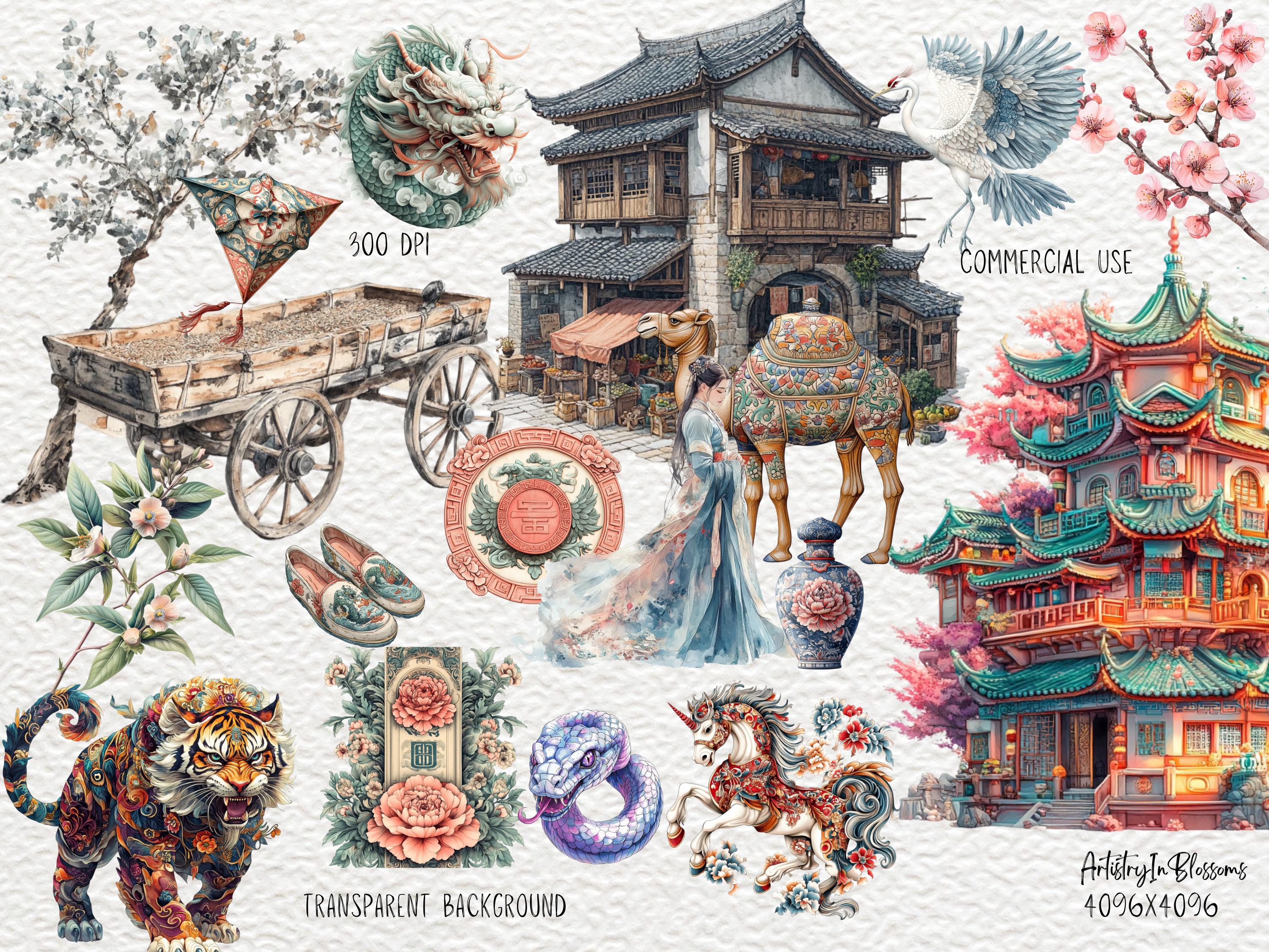 Ancient Chinese Clipart Collection, Chinese Dynasty Art Bundle, Vintage ...