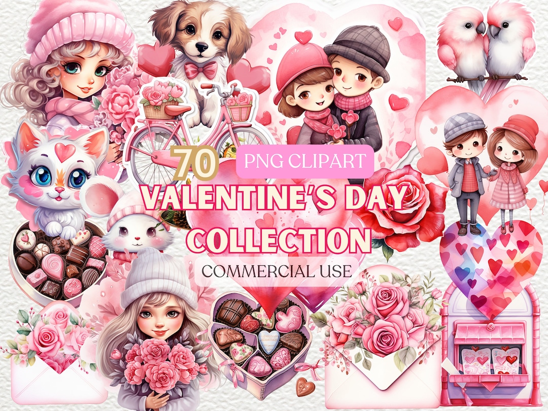 Valentine's Day Clipart, Pink Clipart, Watercolor Valentine, Love ...