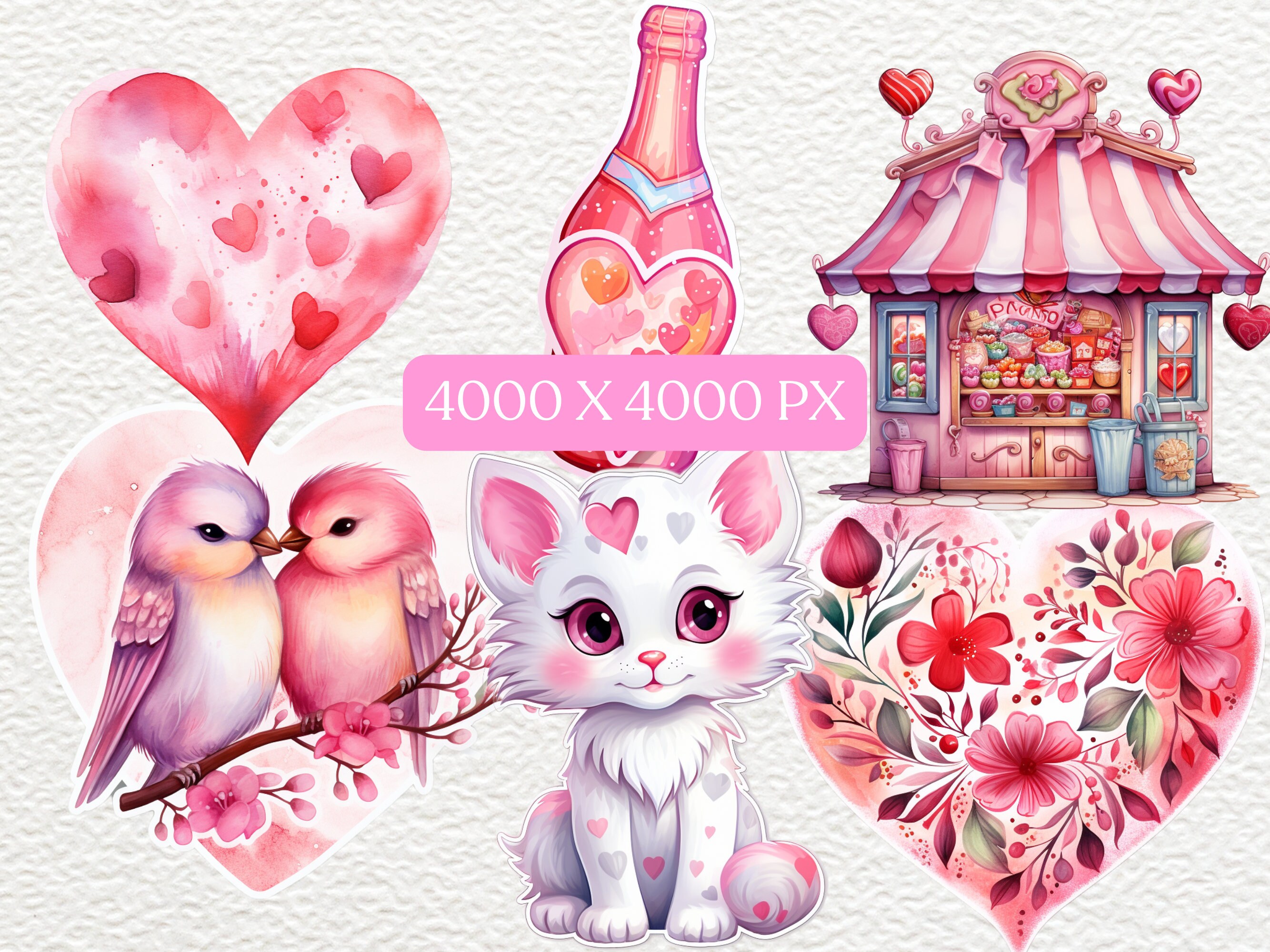 Valentine's Day Clipart, Pink Clipart, Watercolor Valentine, Love ...