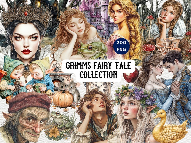 Grimms Fairy Tale Clipart Collection, Red Riding Hood, Cinderella, Snow ...