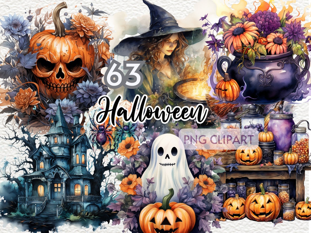 Watercolor Halloween Clipart, Scary Halloween Clipart, Ghost Clipart ...