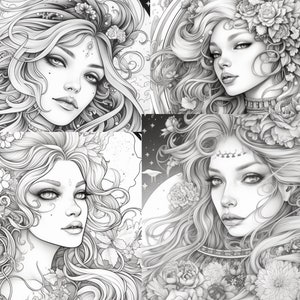 Moon Goddess Spiritual Coloring Page, Pagan Coloring, Celestial ...