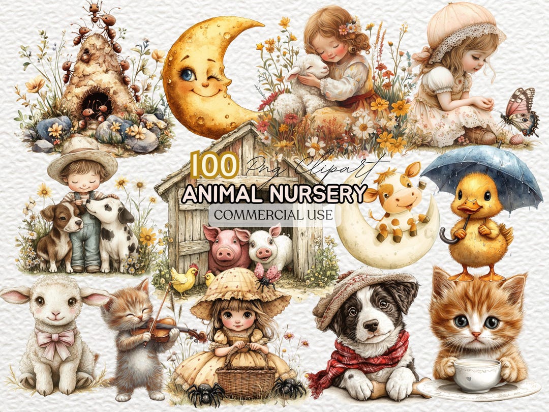Watercolor Animal Nursery Rhymes Clipart, Children's Storybooks ...