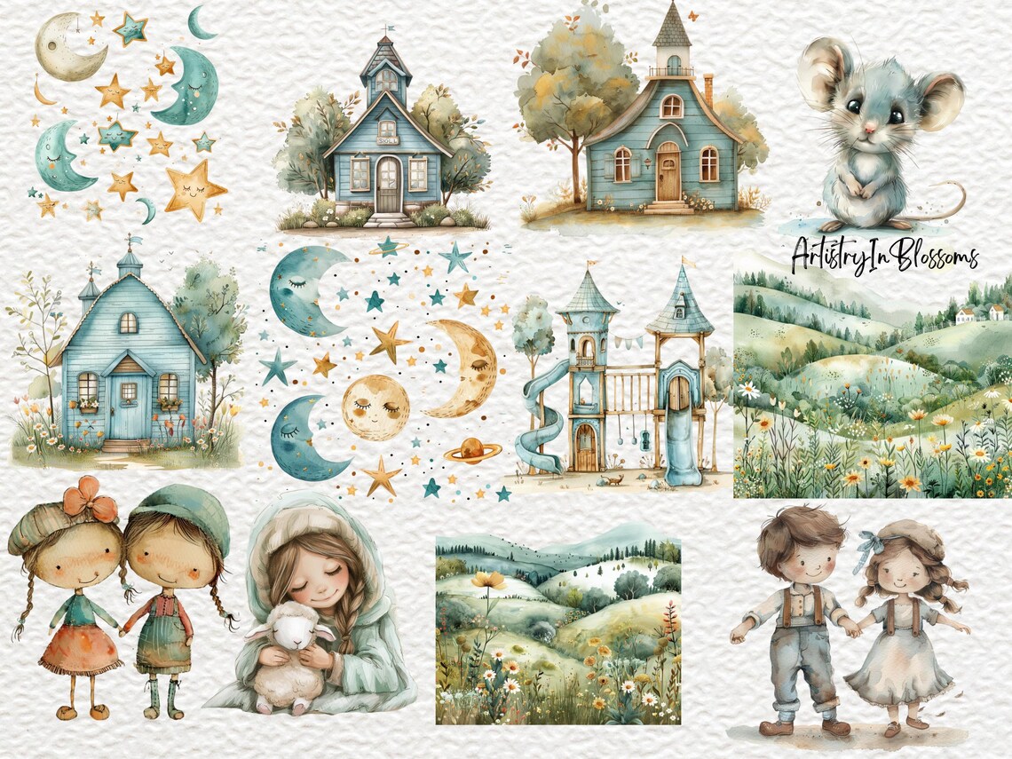 Watercolor Nursery Rhymes Clipart, Nursery Rhymes Watercolor Clipart ...