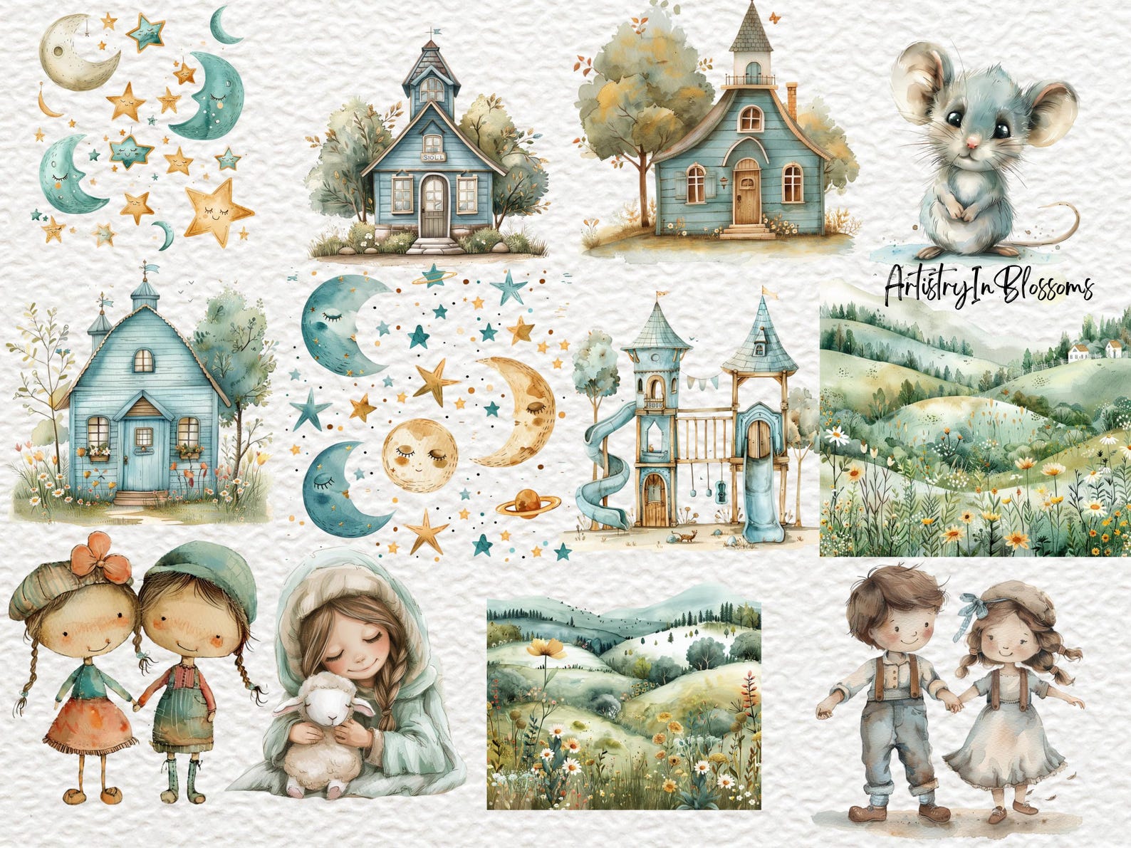 Watercolor Nursery Rhymes Clipart, Nursery Rhymes Watercolor Clipart ...