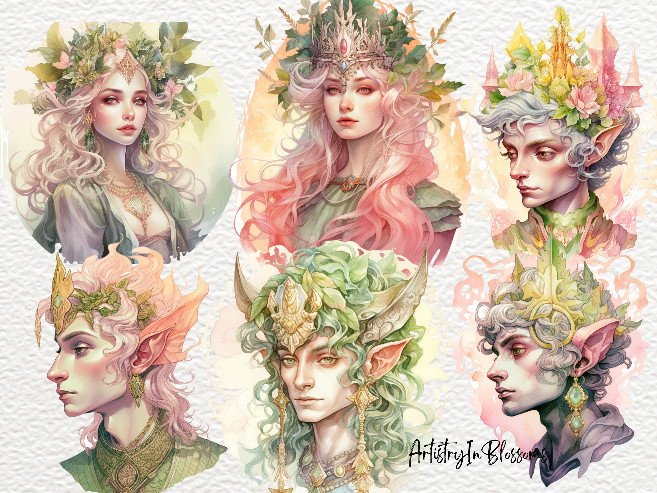 Magical Elf's Forest Clipart, Watercolor Elf Clipart, Watercolor Elf ...