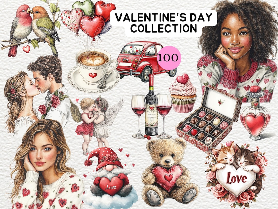Watercolor Valentine's Day Clipart Set, Love Clipart Bundle, Romantic ...