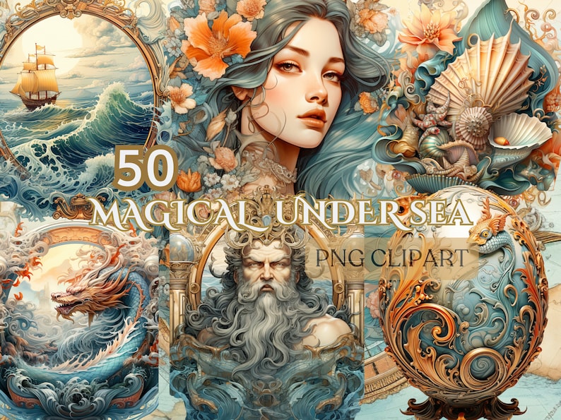 Undersea Watercolor Clipart, Mermaids and Sunken Treasure Clipart ...