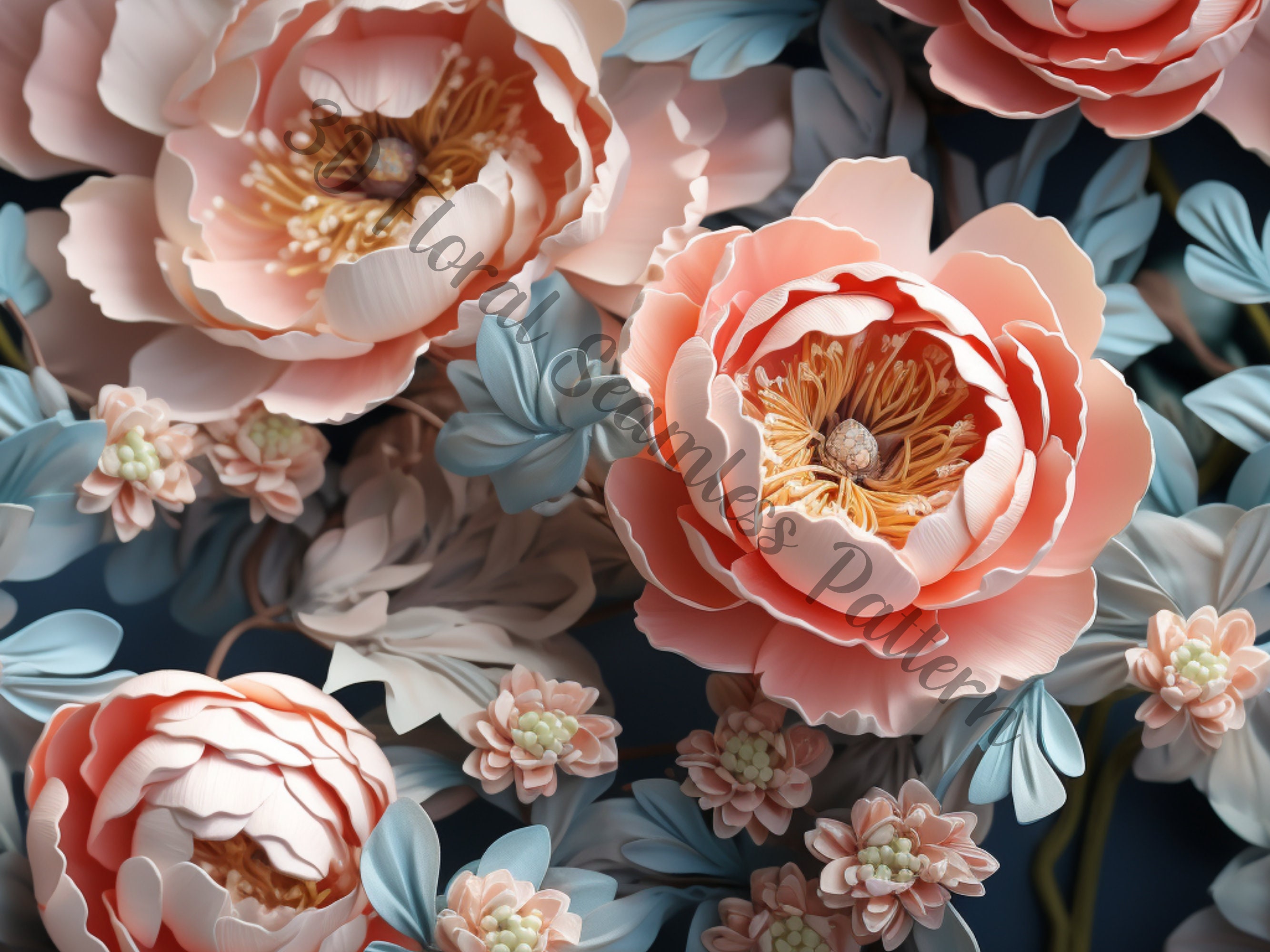 3D Peonies Flowersfloral Seamless Pattern Digital Paper - Etsy