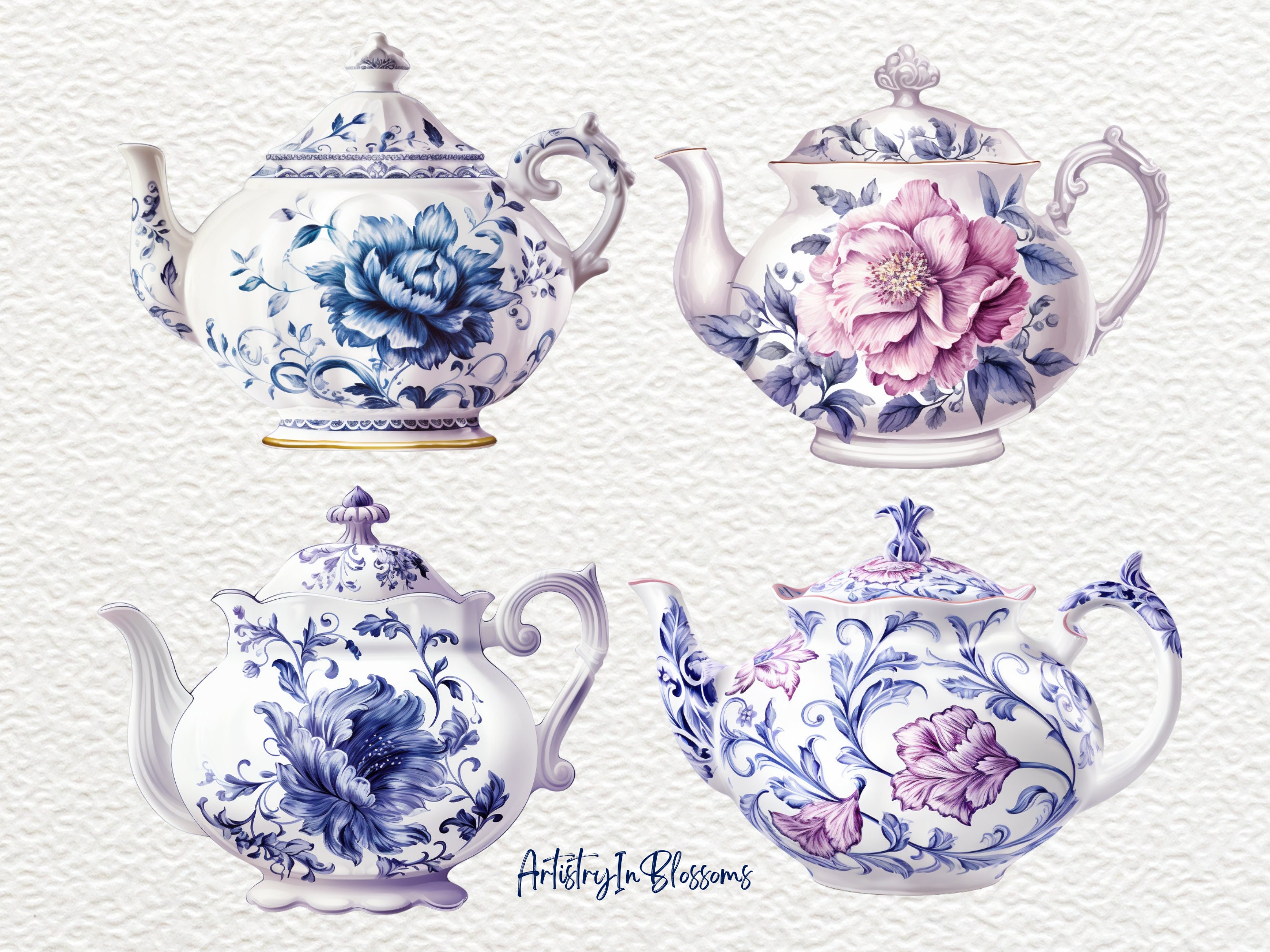 Watercolor Chinoiserie Clipart, Chinoiserie Watercolor Tea Set Clipart ...