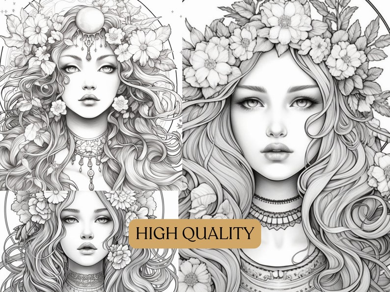 Moon Goddess Spiritual Coloring Page Pagan Coloring - Etsy