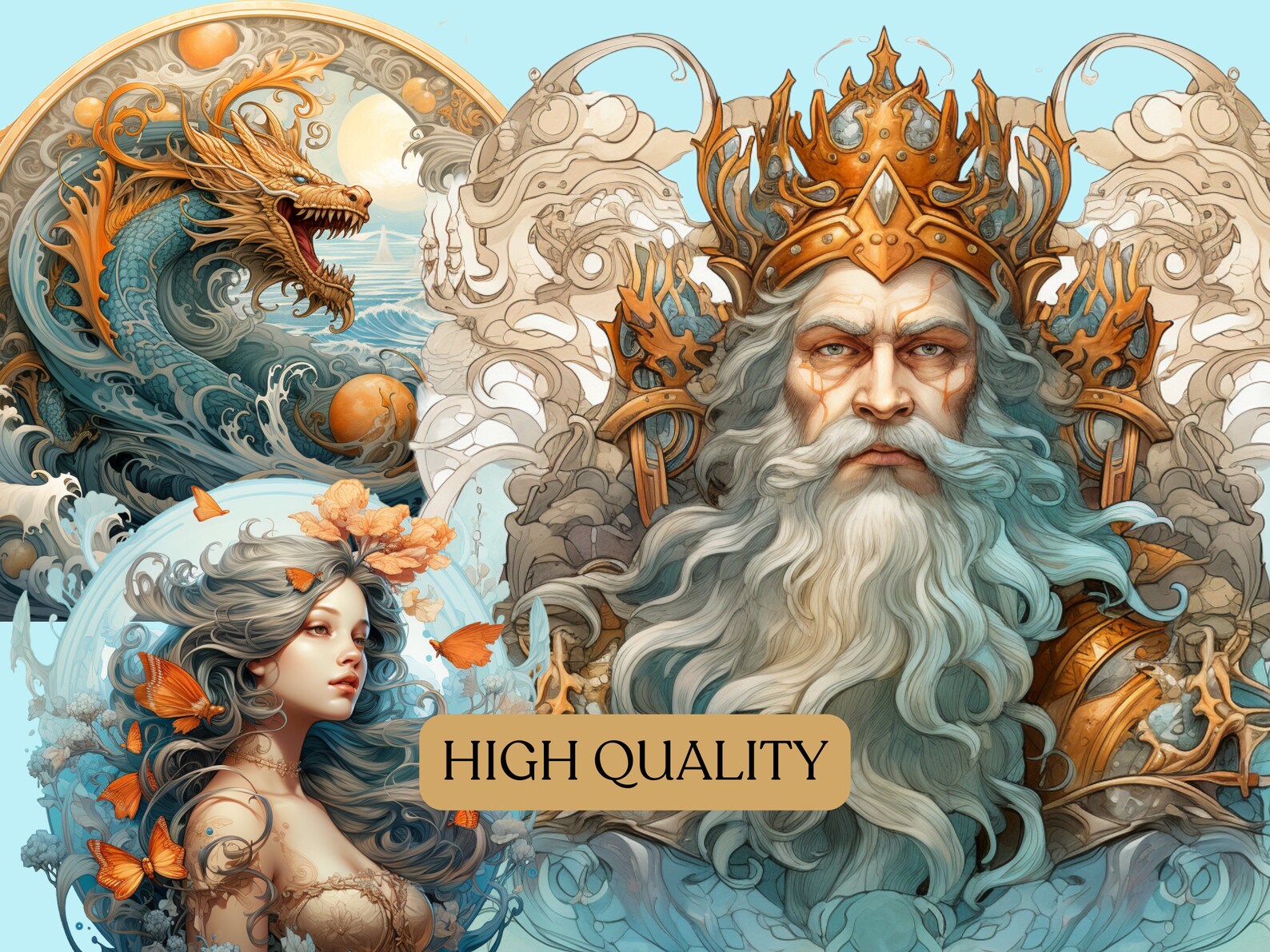 Undersea Watercolor Clipart, Mermaids and Sunken Treasure Clipart ...