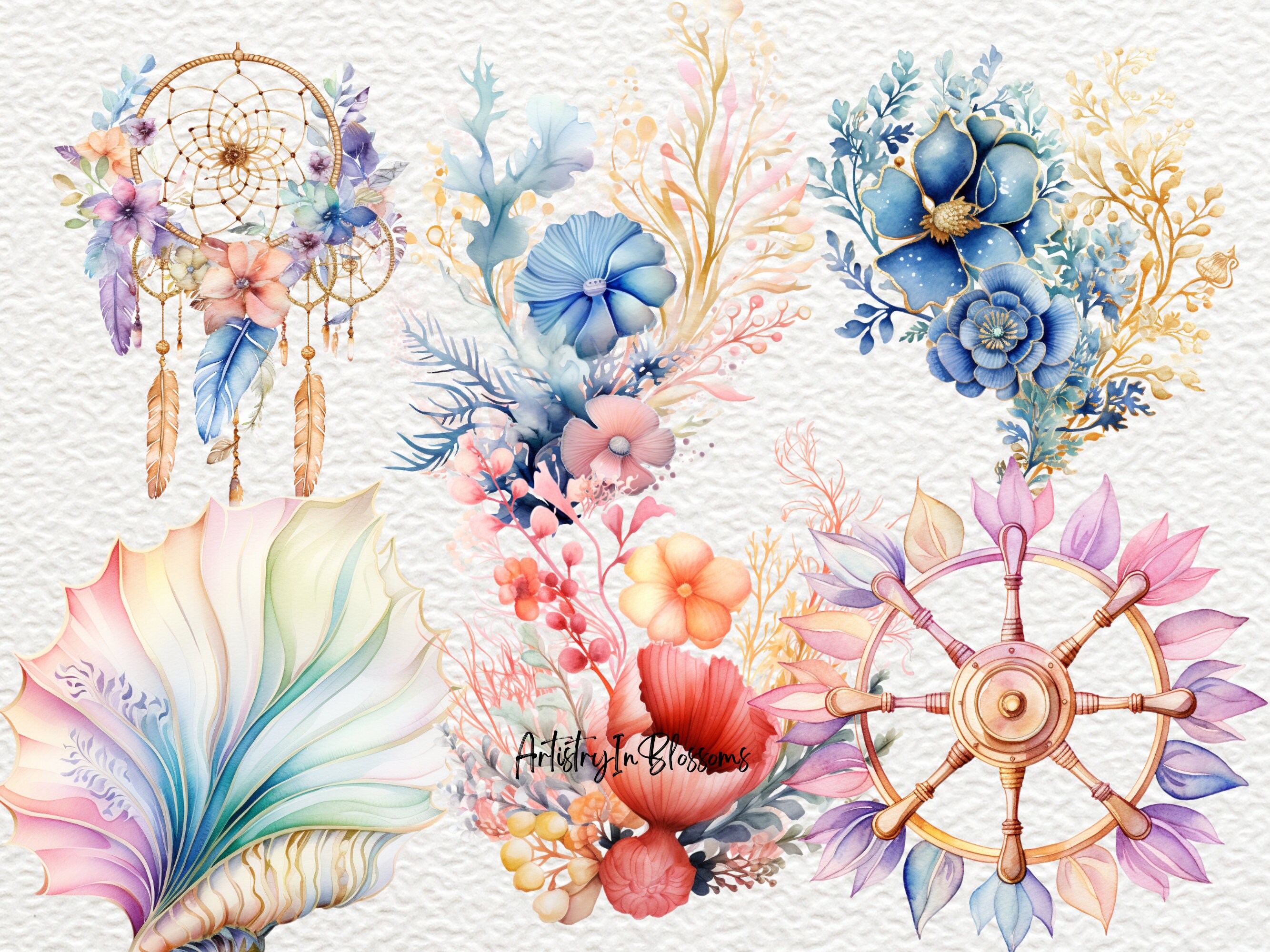 Watercolor Nautical Clipart, Under the Sea, Nautical Png, Marine ...