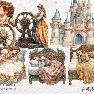 Enchanting Fairy Tale Clipart Bundle Cinderella, Snow White, Sleeping ...
