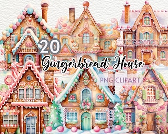 12 Christmas Ginger Bread Houses Clipart Watercolor Art - Etsy