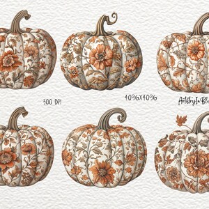 Watercolor Toile Pumpkins Clipart, Toile Pumpkin Clipart Pack, Damask ...