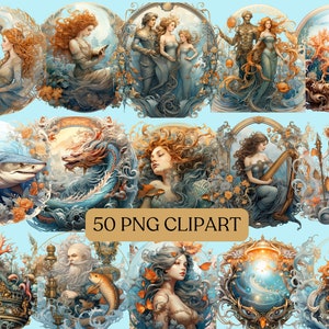 Undersea Watercolor Clipart, Mermaids and Sunken Treasure Clipart ...