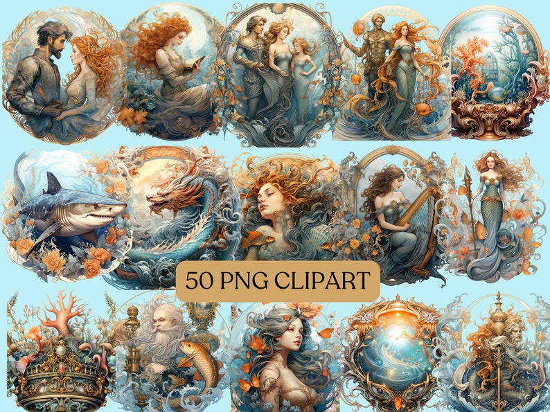 Undersea Watercolor Clipart, Mermaids and Sunken Treasure Clipart ...