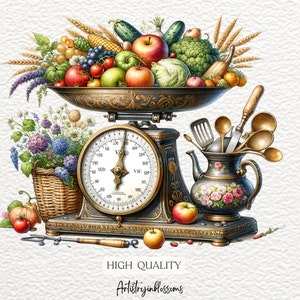 Watercolor Vintage Kitchen Clipart, Baking Supplies Clipart Png ...