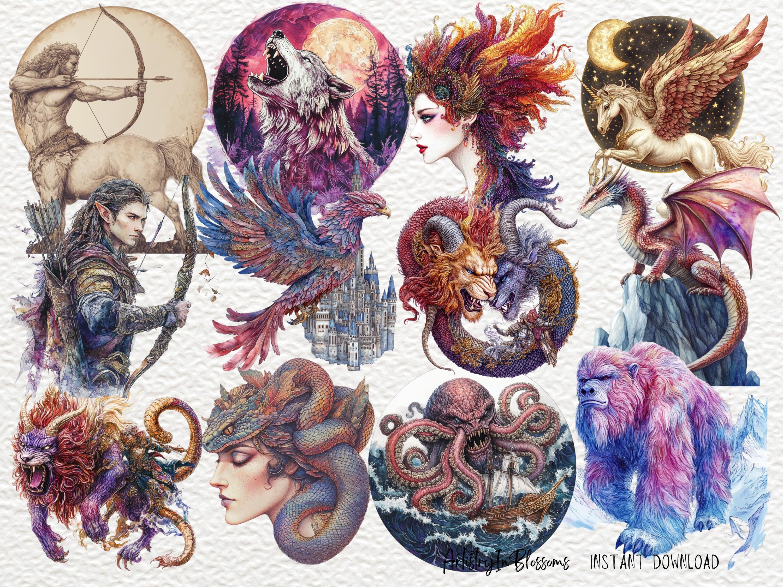 Enchanting Mystical Creatures Clipart, Magical Fantasy Clipart ...