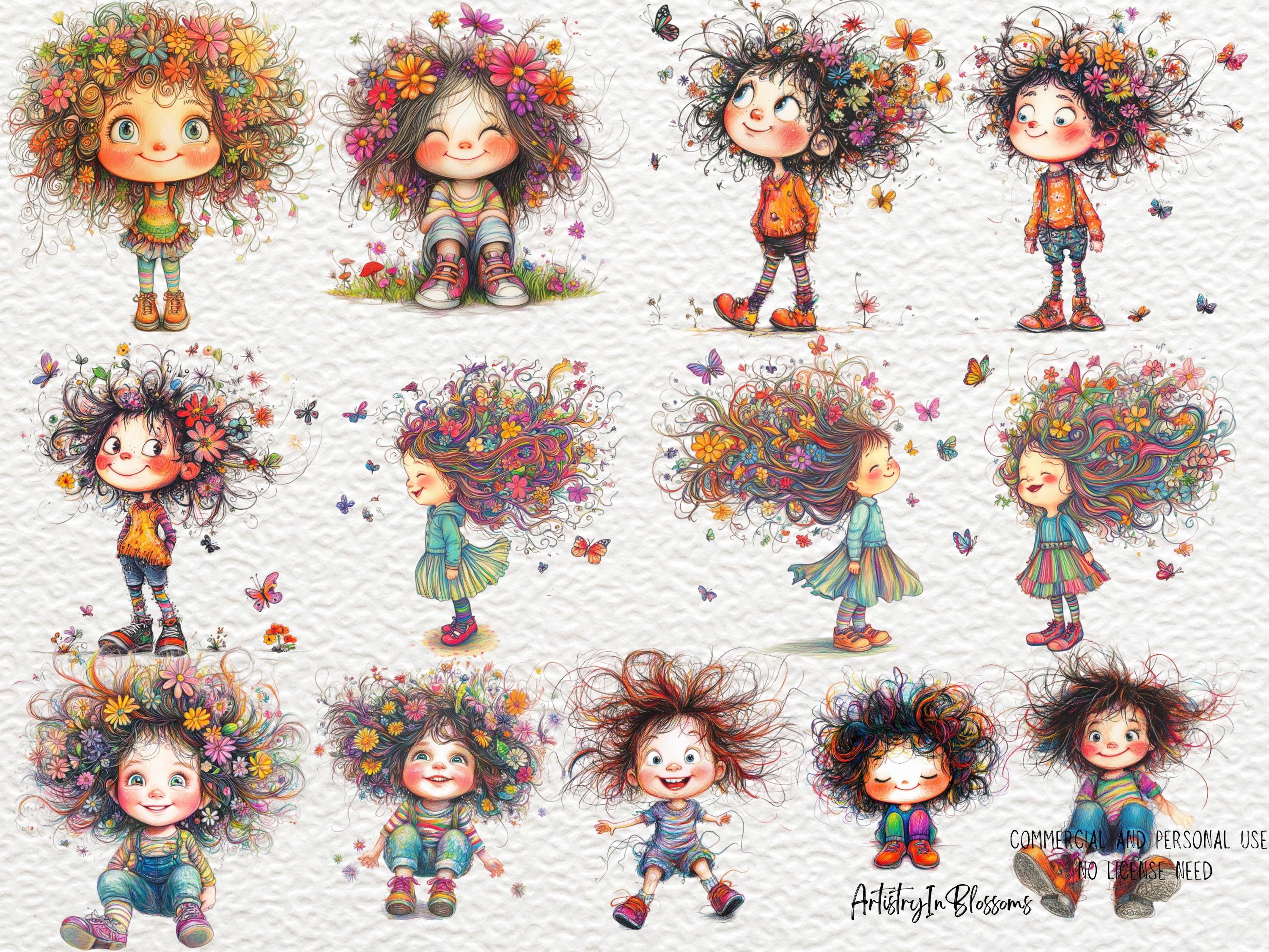 Quirky Little Girl Clipart, Adorable Quirky Girl, Whimsical Little Girl ...