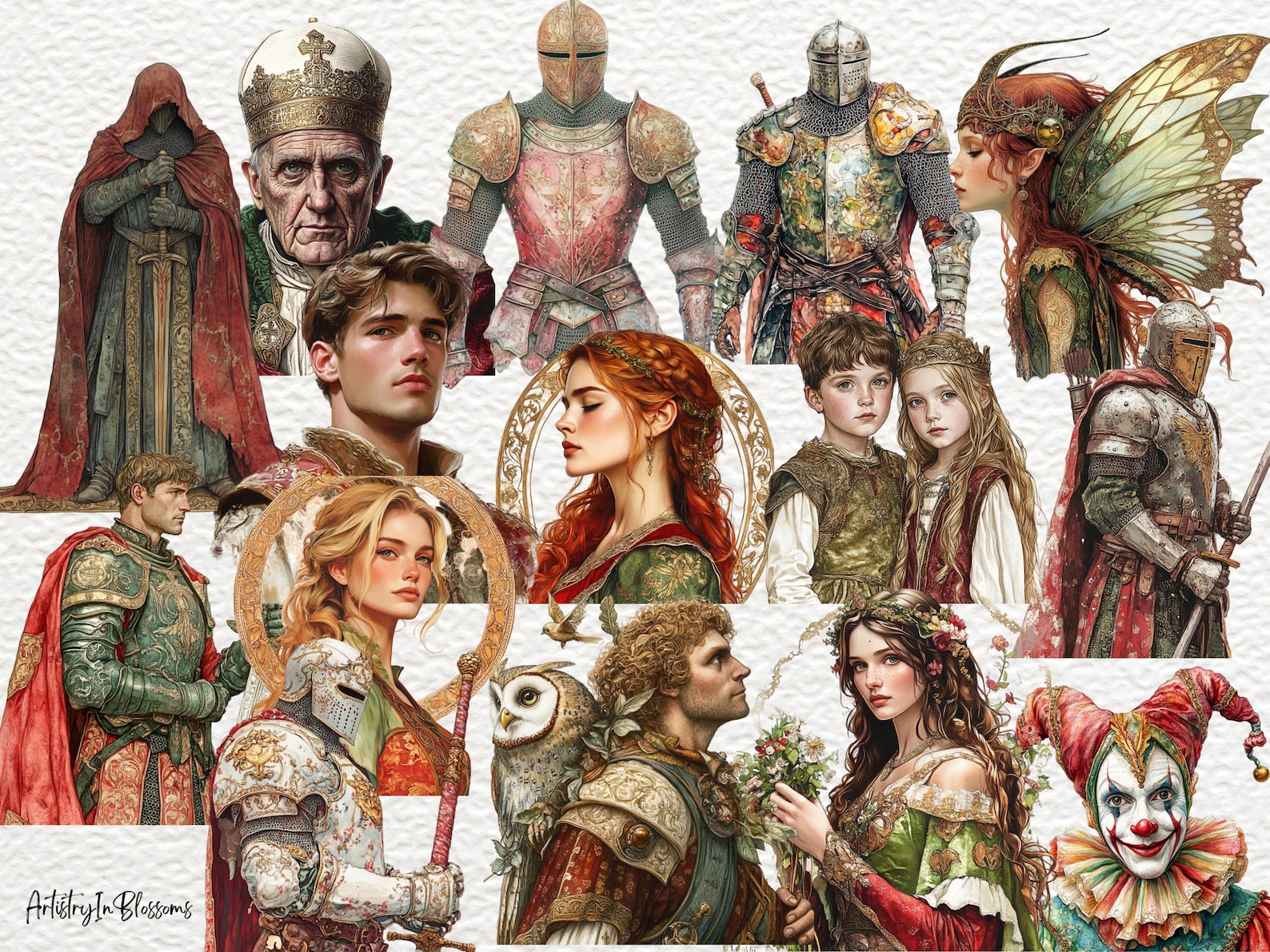 Watercolor Medieval Clipart: King Arthur & Fantasy Knights, Medieval ...