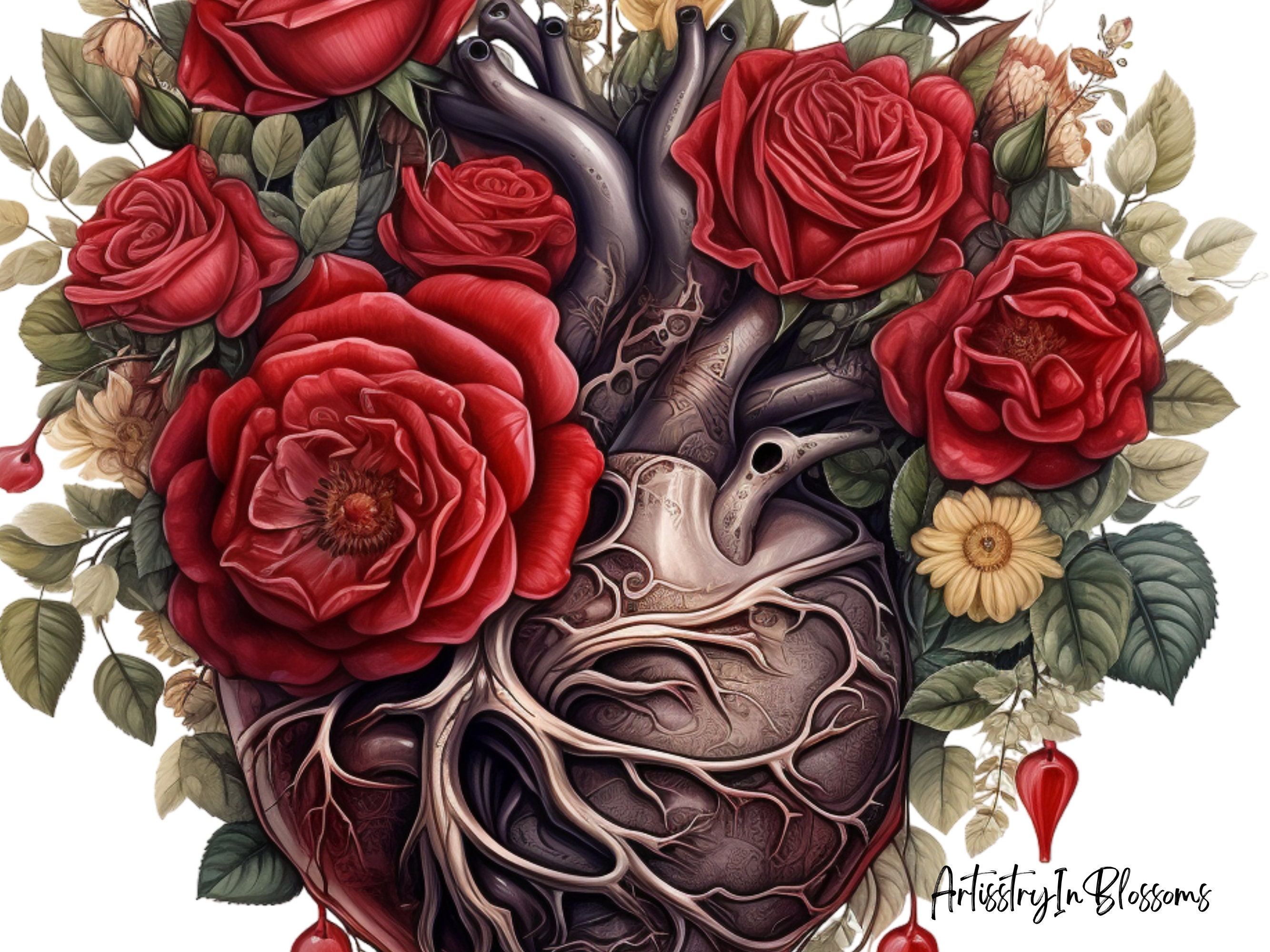 Gothic Floral Heart Clipart, Gothic Floral Heart Png Files, Creepy ...