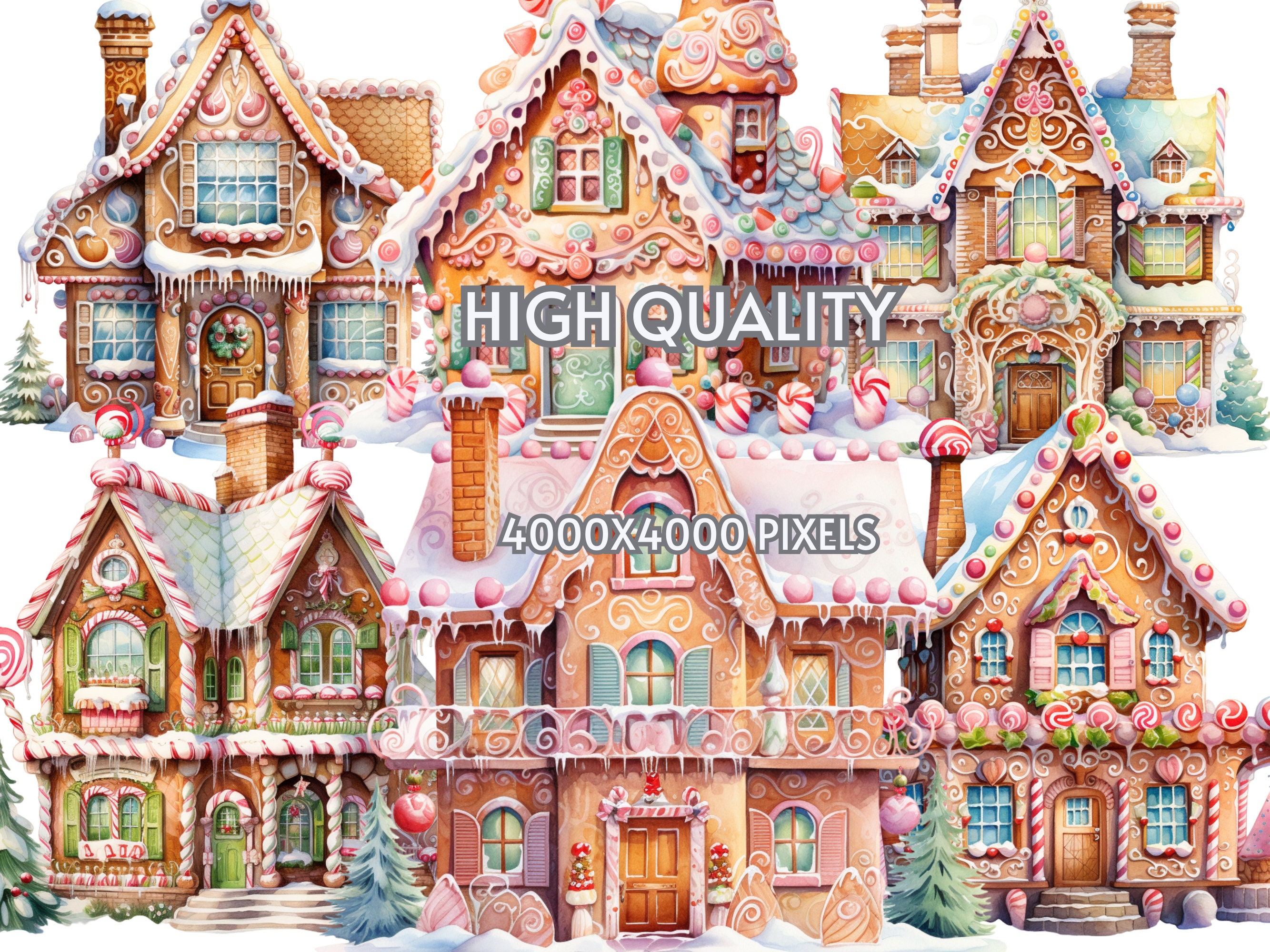 Watercolor Gingerbread Houses Clipart | Christmas Gingerbread Houses ...