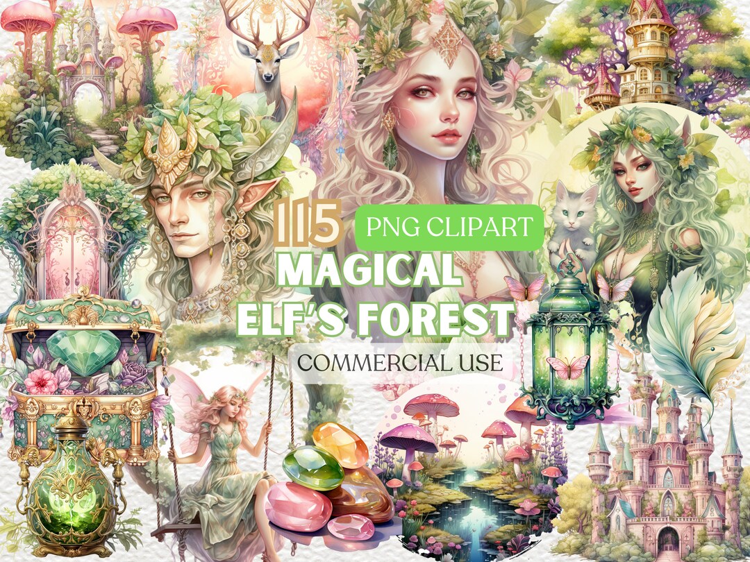 Magical Elf's Forest Clipart, Watercolor Elf Clipart, Watercolor Elf ...