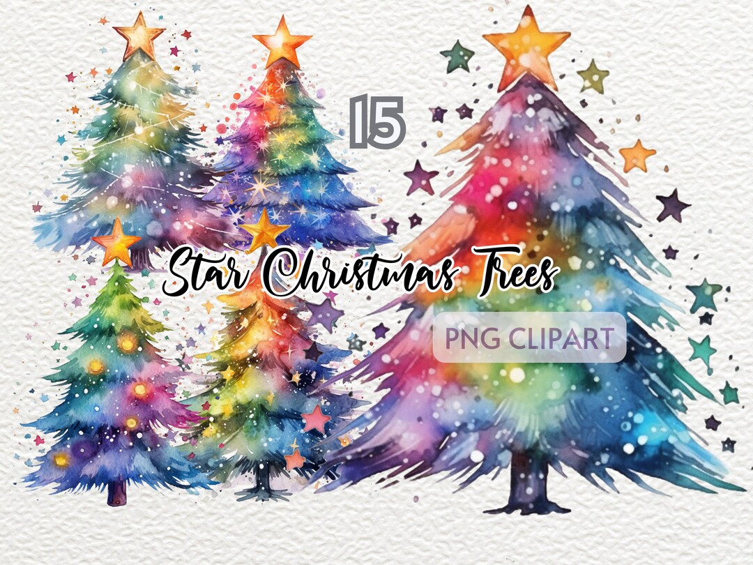 Star Christmas Tree Clipart, Magical Starry Christmas Tree, Whimsical ...
