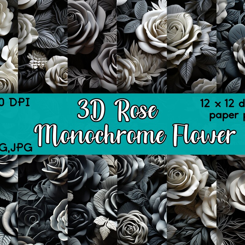 3d Black and White Flowers Png - Etsy
