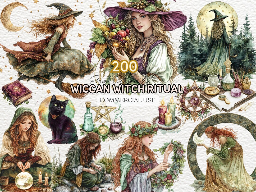 Wiccan Witch Clipart, Watercolor Witchy Art, Pagan Graphic, Magic Clip ...
