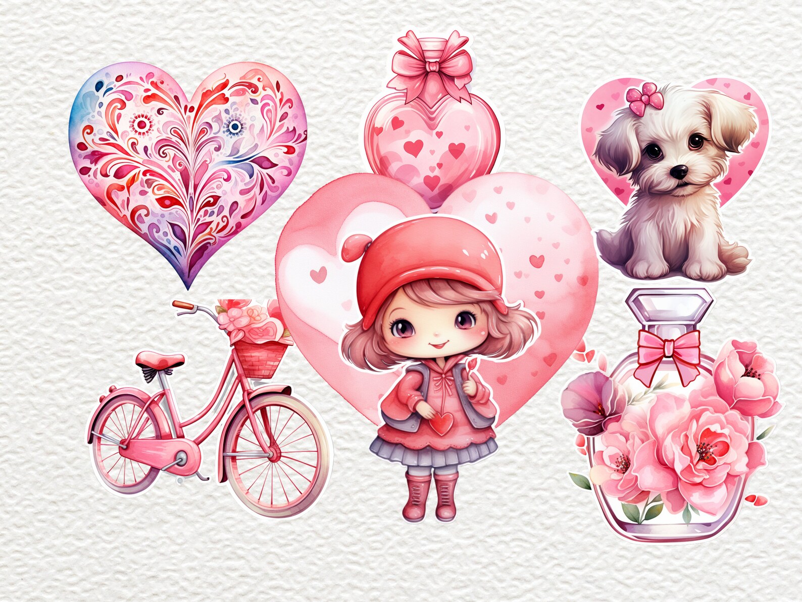 Valentine's Day Clipart, Pink Clipart, Watercolor Valentine, Love ...