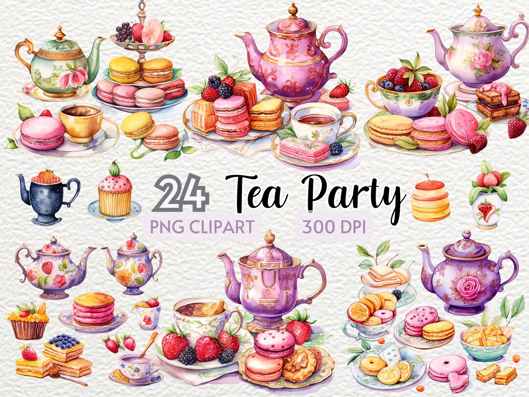Tea Party Clipart | Watercolor Tea Party Clipart | Victorian Tea Png ...