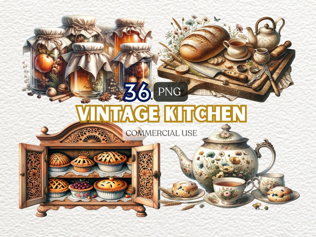 Watercolor Vintage Kitchen Clipart, Baking Supplies Clipart Png ...